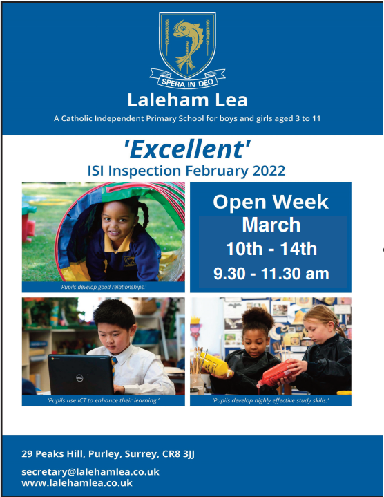 Nursery & School Open Week - March 10th-14th - Laleham Lea School